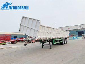 China Heavy Duty Offloading Quad Axle Hydraulic Mechanism Dump Road Weight Volume Superlink Transit Panel Roll Over Tarp Dumping Drop Trailer Wall Door Side Tipper for sale