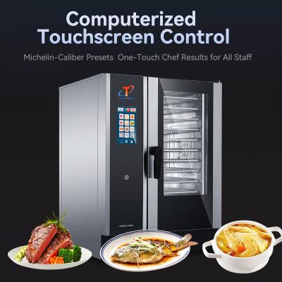 China Touch Control 10 Tray Commercial Steam Oven Heavy Duty Construction For Hotel Supermarket for sale