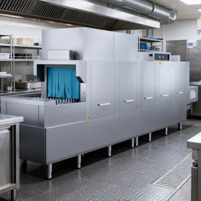 China Hospital Restaurant Conveyor Belt Dishwasher Machine Large Capacity 3000-5000 Dishes / Hour for sale
