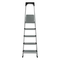 China Silver Foldable Aluminum Ladder Anti Slip  Wide  Top 5 Steps EN131 GS Certificated for sale