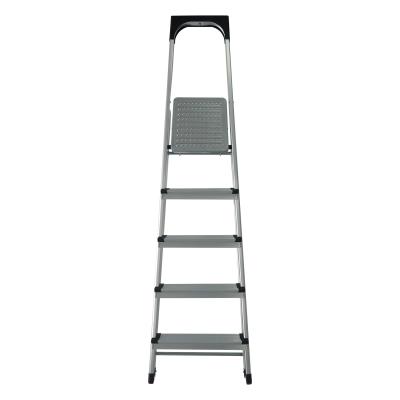 China Silver Foldable Aluminum Ladder Anti Slip  Wide  Top 5 Steps EN131 GS Certificated for sale