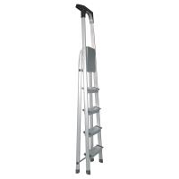 China Silver Foldable Aluminum Ladder Anti Slip  Wide  Top 5 Steps EN131 GS Certificated for sale