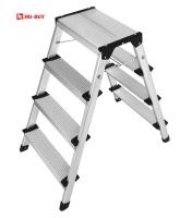 China Double Sided  Aluminum Step Stool Wide Pedal 4 Steps Slip Resistant for sale