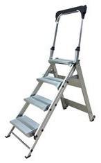 China Professional Aluminium Folding Step Stool With Handle And Tool Tray 4 Steps for sale