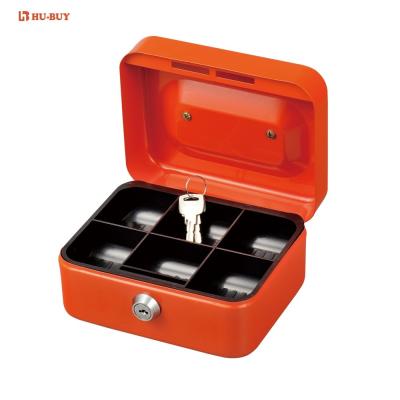 China Home Office 6 inch Metal Lockable Coin Money Storage Safe Security Box Holder Suitcase with Lock Key 6 Compartments for sale