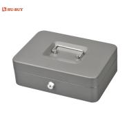 China Wear Resistant Metal Cash Box With Lock Coin Storage Money Safe 3 Compartments for sale