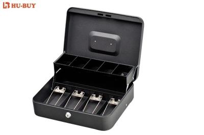 China Locking Large 12 Inch Metal Cash Box With Money Tray / 4 Spring Hinged Clips for sale