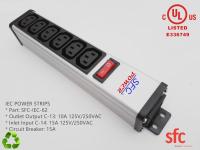 China 6 Outlet Flat Plug Metal PDU Power Strip with 2400W Capacity and Overload Protector - IEC C13/C14 16A 250V for sale