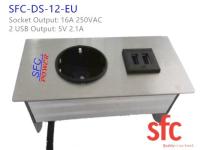 China 5V 2.1A Embedded Tabletop Power Outlet with Single EU Plug and Dual USB Charging Ports for Office Furniture for sale