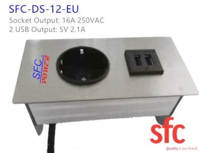 China 5V 2.1A Embedded Tabletop Power Outlet with Single EU Plug and Dual USB Charging Ports for Office Furniture for sale