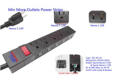 China American 10 Outlets Slim Power Strip - 125V 15A 1875W with Dual Socket Types and UL1363 Certification for sale