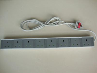 China 8 Way European Power Strip with Surge Protection 13A 250V Long Cord Flat Plug for sale