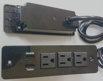 China 3-Way Desktop Power Outlet with Dual USB Charging 5V 2.1A & 1.0A, 15A 125VAC Panel Mount Socket for sale