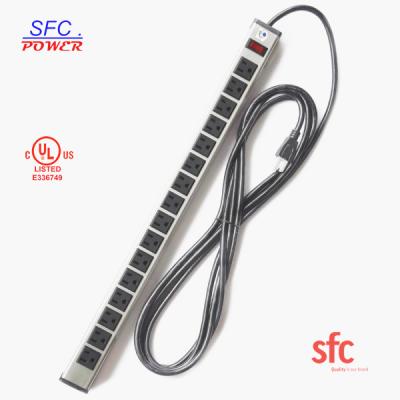 China 24-Inch 16-Outlet Heavy Duty Metal Power Strip with 15A Circuit Breaker and 15-Foot Cord - UL Listed Aluminum Construction for sale