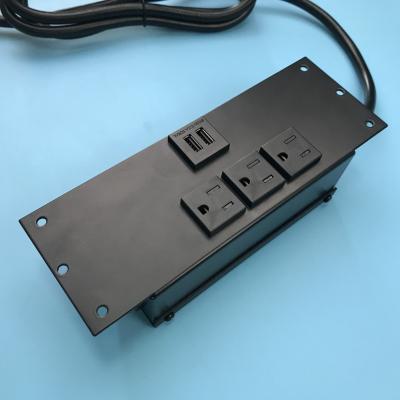 China Flush Mounted Tabletop Power Outlet with 3 US Outlets and Dual USB Ports 5V 2.1A 125V 15A for sale