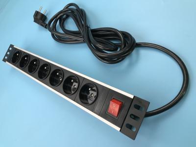 China Aluminum Shell 16A 250V 7 Outlet European Power Strip with Switch for sale