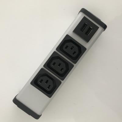 China 3 IEC C13 Outlet Electrical Extension Socket with Dual USB Ports - 10A-15A, 125V-250V Desktop Power Bar for sale