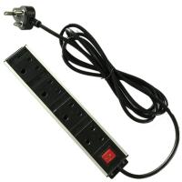 China Aluminum Shell South Africa 4 Outlet Power Strip 16A 250V with Metal Clips and 2M Cable for sale
