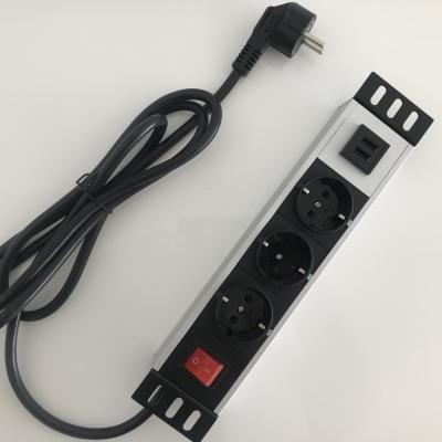 China 3 Outlet Smart Schuko Power Strip with Dual USB Ports 2M Cord 16A Aluminum Shell EU Type F Socket for sale