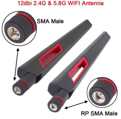 China Dual Band 12dBi 2.4G 5G 5.8G WiFi Antenna RP SMA Male for WLAN Router for sale