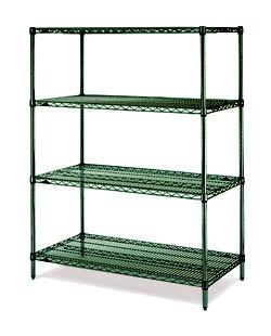 China 18”D Green Epoxy Commercial Wire Shelving Rack For High Moisture Wet Environment for sale