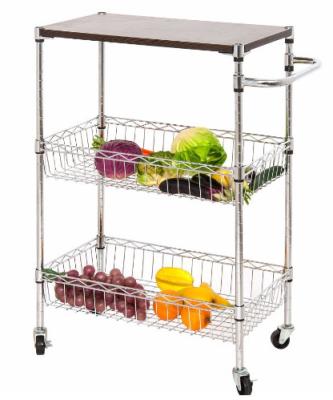 China NSF Restaurant Kitchen Use 3 Layers Wire Utility Cart Basket , Rolling Kitchen Utility Cart for sale