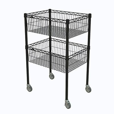 China NSF Approval 2 Layers Commercial Black Kitchen Wire Metal Storage Baskets Shelving for sale