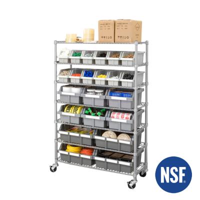 China Dust Proof 7 Tier NSF Approved Industrial Wire Shelving With Storage Bin for sale