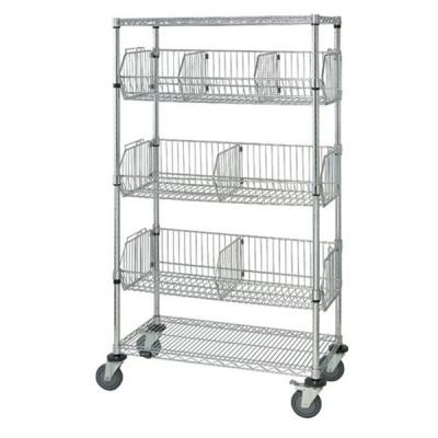 China Mobile Chrome Wire Grid Baskets Shelving 4 Layers For Medical Supply Storage for sale