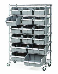 China Commercial Garage Rolling Wire Rack Shelves 16 Bins Rack Steel Frame Shelving for sale