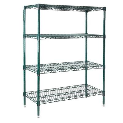 China Adjustable Commercial Shelving Green Epoxy Coated 4 Shelves Waterproof Surface for sale