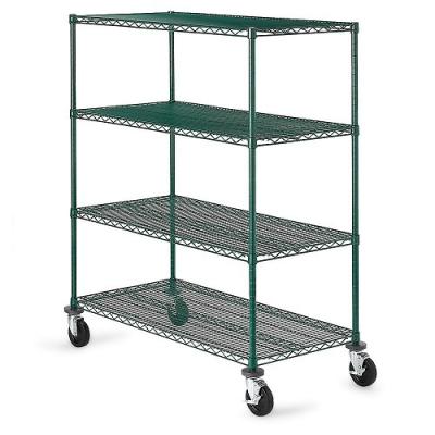 China Green Epoxy Metal Commercial Wire Shelving 4 - Tier Mobile Adjustable for sale