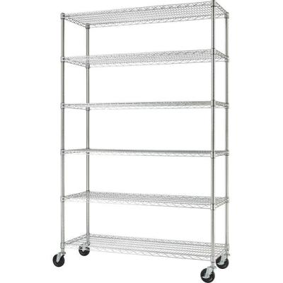 China Easy Cleaning Commercial Wire Shelving 6 Tier Standing Organizer With Wheels for sale