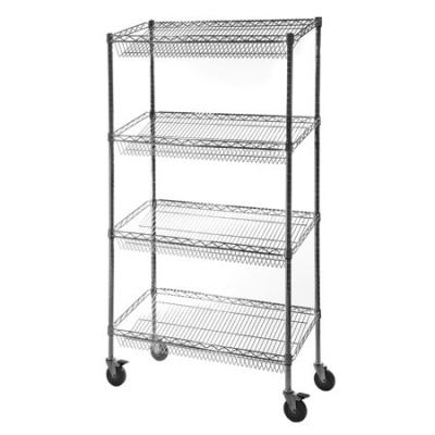 China Retail Storage Systems 4 - Tier Slanted Wire Shelving Suture Cart Chrome Finish for sale