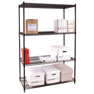 China Four Tier Office Storage Steel Wire Shelving / Black Metal Freestanding Rack for sale