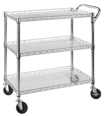 China Classic Commercial - Grade 3 Shelf Wire Utility Cart Adjustable Every Shelf Height for sale