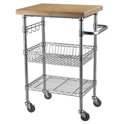 China Chrome Finish Kitchen Wire Utility Cart With Wheels Multifunctional for sale