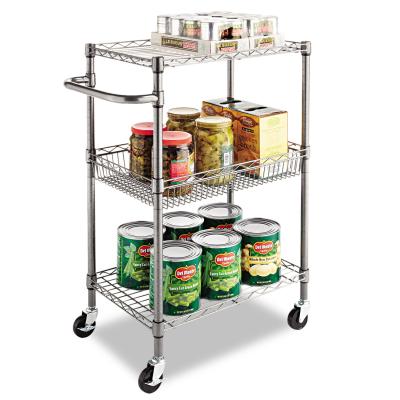 China 3 - Tier Wire Rolling Cart / Food Chrome Steel Utility Cart 24