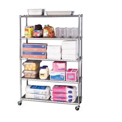 China 5 Layers Restaurant Wire Shelving Unit Mobile Chrome - Plated Hygienic for sale