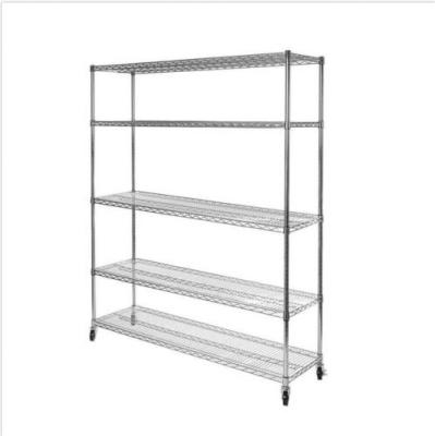 China 5 Tiers Durable Commercial Wire Shelving Unit With Castors For Snacks Storage for sale