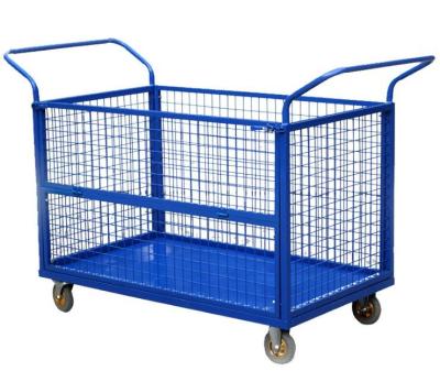 China CE Collapsible Wire Container , Capacity 300kg U - Type Handle Platform Truck With 4 Mesh Sides for sale