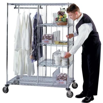 China Hospitality Garment Storage Shelves / Metal Shelving Unit With Wheels for sale