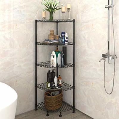 China Durable Commercial Wire Shelving 5 Layers Hotel Bathroom Sorter Storage Corner for sale