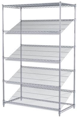 China Goods Display Slanted Wire Shelving Units , 5 Tier Chrome Plated Steel Rack for sale