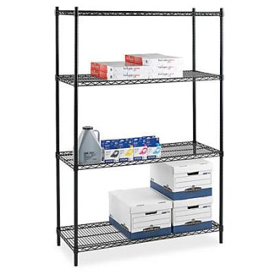 China Four - Tier Commercial  Wire Shelving , Flat Black Adjustable Saferacks Freestanding Shelf for sale