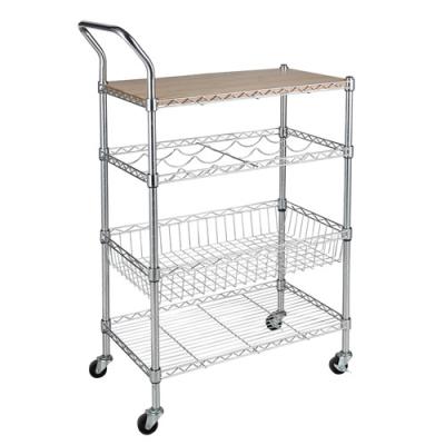 China Kitchen Furniture Wooden Top Metal Multi-Layer Functionality Storage Wire Cart for sale