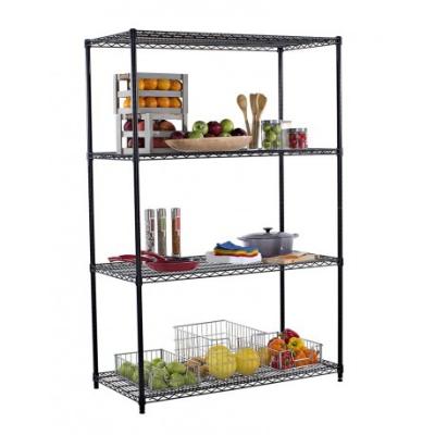 China Durable Home Wire Shelving  , Classic 4 Tier Black Epoxy Steel Wire Rack for sale