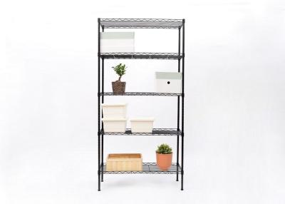 China Black Color 5 Tier Adjustable Home Wire Shelving / Chrome Kitchen Storage Racks for sale