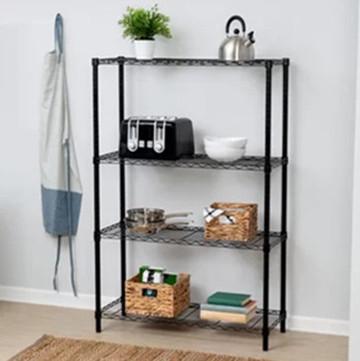 China Living Room Wire Storage Shelves 4 Layers Black Epoxy Finish Rust Proof for sale