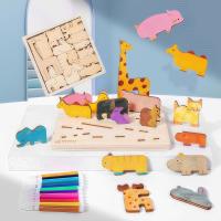 China Wooden 3D Puzzle DIY Animal Blocks with Graffiti Painting - 51×37×39 cm Carton, 60 Pieces per Pack for sale